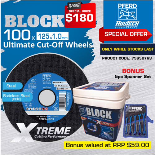 PFERD BUCKET 75650763 ULTRA-THIN CUT-OFF WHEELS EHT125 - 1.0 SG STEELOX ...