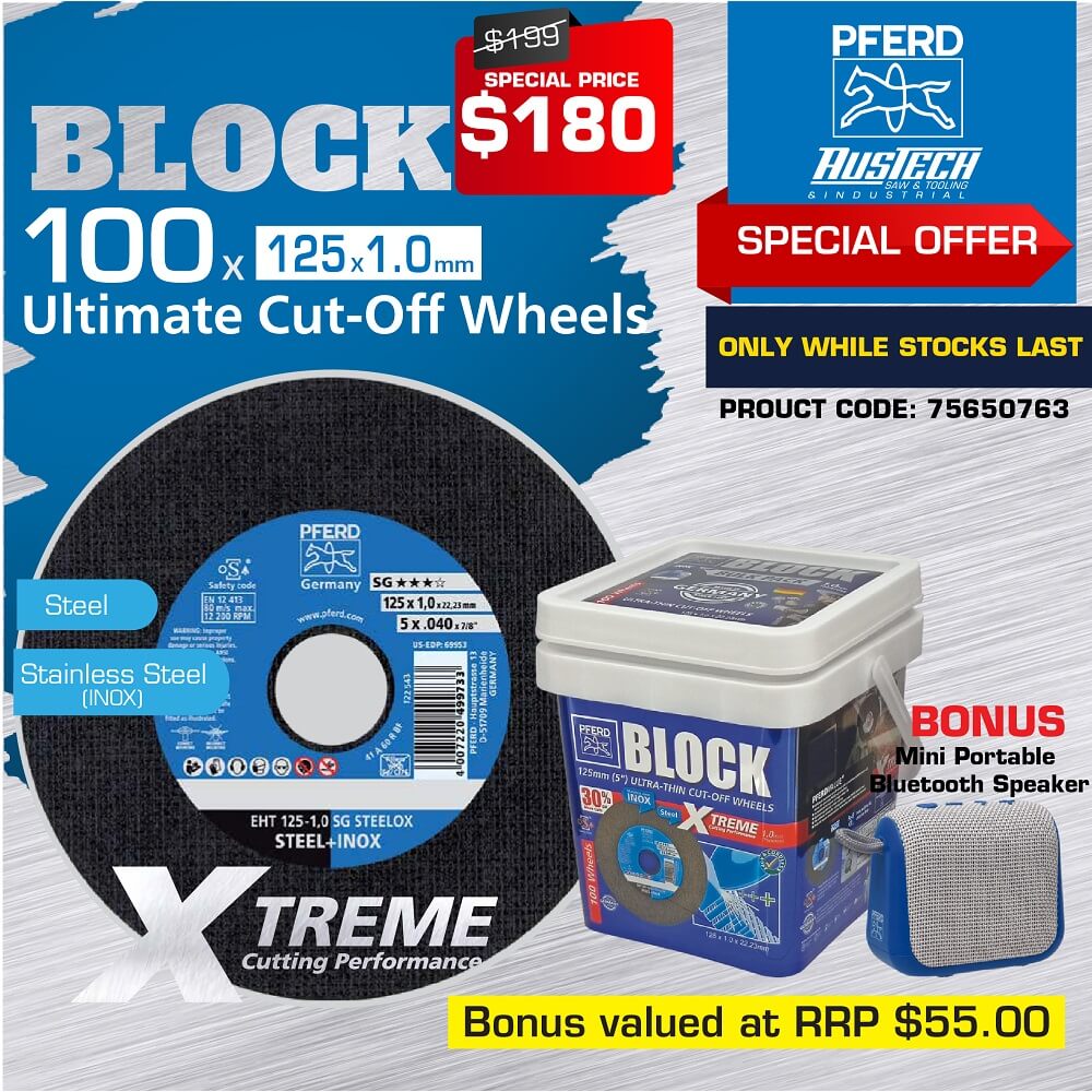 PFERD BUCKET 75650763 ULTRA-THIN CUT-OFF WHEELS EHT125 - 1.0 SG STEELOX ...