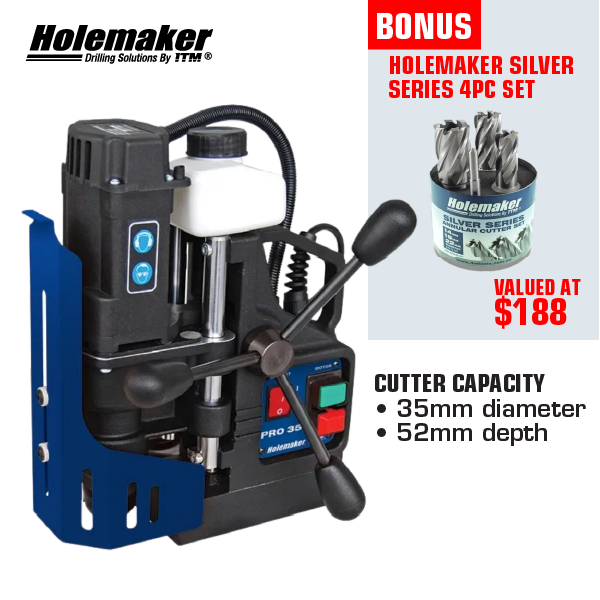 HOLEMAKER PRO 35 MAGNETIC BASE DRILL MACHINE 240V 35mm X 52mm - AusTech ...