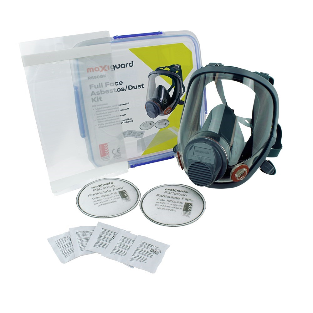MAXIGUARD FULL FACE RESPIRATOR ASBESTOS/DUST KIT WITH P3 FILTERS LARGE ...